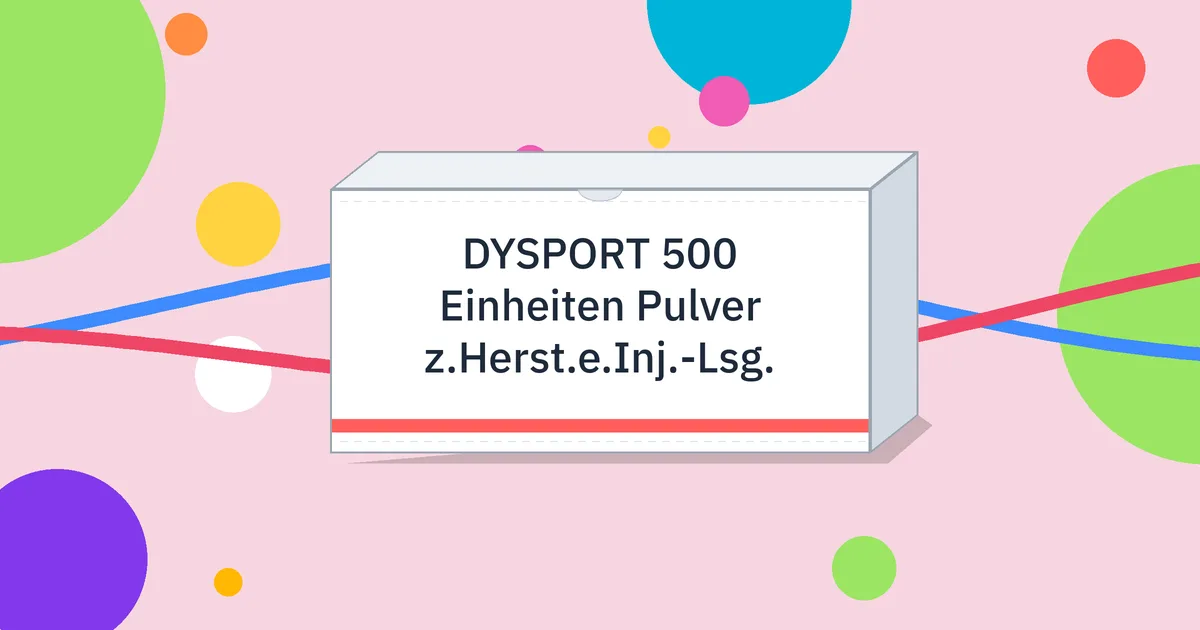 Symbolbild: Packung mit der Aufschrift DYSPORT 500 Einheiten Pulver z.Herst.e.Inj.-Lsg. (PZN 16134458) – Verfügbarkeit und Bezug in Apotheken in Frankfurt am Main