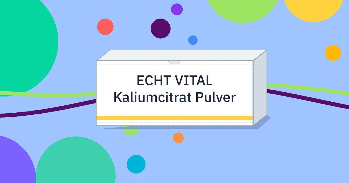 Symbolbild: Packung mit der Aufschrift ECHT VITAL Kaliumcitrat Pulver (PZN 13766815) – Verfügbarkeit und Bezug in Apotheken in Frankfurt am Main