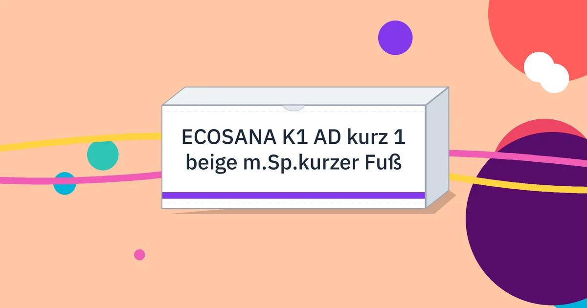 Symbolbild: Packung mit der Aufschrift ECOSANA K1 AD kurz 1 beige m.Sp.kurzer Fuß (PZN 04724290) – Verfügbarkeit und Bezug in Apotheken in Frankfurt am Main