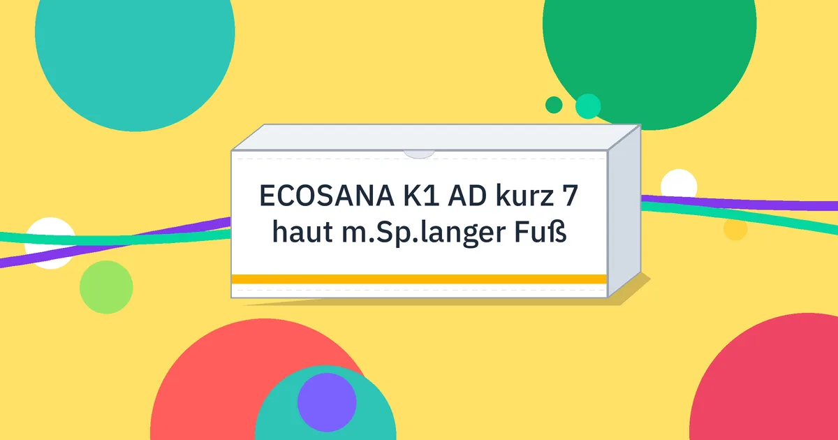 Symbolbild: Packung mit der Aufschrift ECOSANA K1 AD kurz 7 haut m.Sp.langer Fuß (PZN 04725562) – Verfügbarkeit und Bezug in Apotheken in Frankfurt am Main