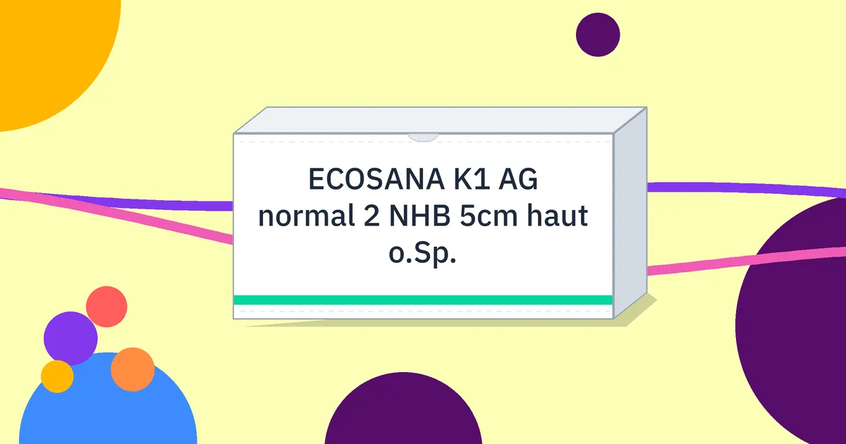 Symbolbild: Packung mit der Aufschrift ECOSANA K1 AG normal 2 NHB 5cm haut o.Sp. (PZN 04726892) – Verfügbarkeit und Bezug in Apotheken in Frankfurt am Main