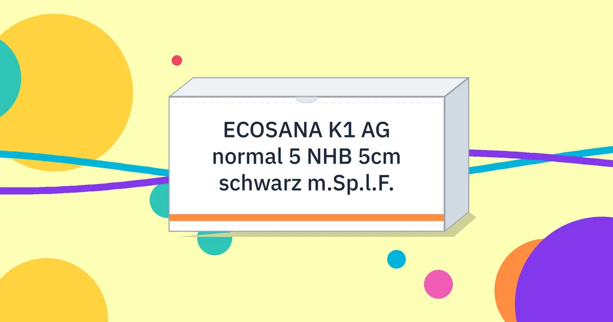 Symbolbild: Packung mit der Aufschrift ECOSANA K1 AG normal 5 NHB 5cm schwarz m.Sp.l.F. (PZN 04728773) – Verfügbarkeit und Bezug in Apotheken in Frankfurt am Main