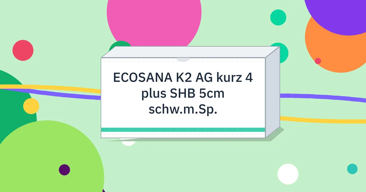 Symbolbild: Packung mit der Aufschrift ECOSANA K2 AG kurz 4 plus SHB 5cm schw.m.Sp. (PZN 01437911) – Verfügbarkeit und Bezug in Apotheken in Frankfurt am Main