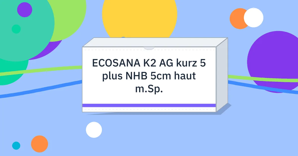 Symbolbild: Packung mit der Aufschrift ECOSANA K2 AG kurz 5 plus NHB 5cm haut m.Sp. (PZN 01487180) – Verfügbarkeit und Bezug in Apotheken in Frankfurt am Main