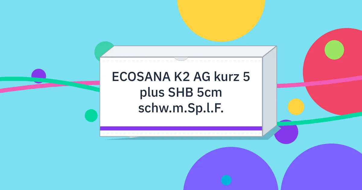 Symbolbild: Packung mit der Aufschrift ECOSANA K2 AG kurz 5 plus SHB 5cm schw.m.Sp.l.F. (PZN 10955740) – Verfügbarkeit und Bezug in Apotheken in Frankfurt am Main