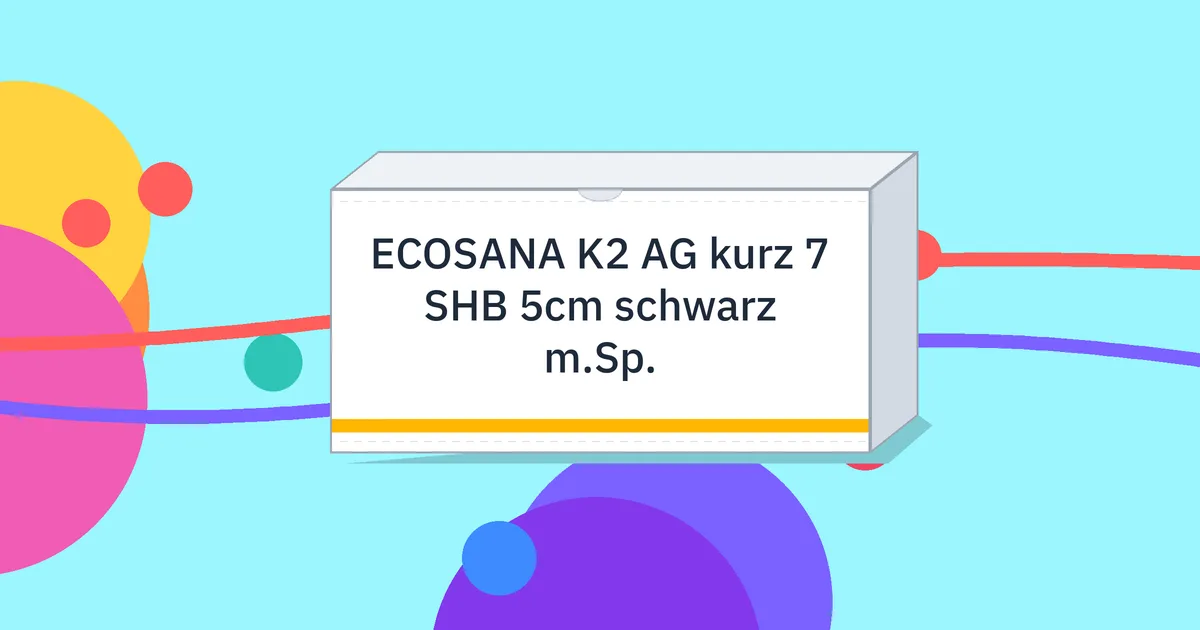 Symbolbild: Packung mit der Aufschrift ECOSANA K2 AG kurz 7 SHB 5cm schwarz m.Sp. (PZN 01529725) – Verfügbarkeit und Bezug in Apotheken in Frankfurt am Main