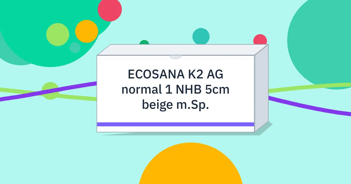 Symbolbild: Packung mit der Aufschrift ECOSANA K2 AG normal 1 NHB 5cm beige m.Sp. (PZN 01369380) – Verfügbarkeit und Bezug in Apotheken in Frankfurt am Main