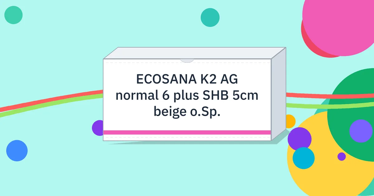 Symbolbild: Packung mit der Aufschrift ECOSANA K2 AG normal 6 plus SHB 5cm beige o.Sp. (PZN 01511317) – Verfügbarkeit und Bezug in Apotheken in Frankfurt am Main