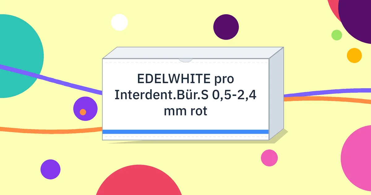 Symbolbild: Packung mit der Aufschrift EDELWHITE pro Interdent.Bür.S 0,5-2,4 mm rot (PZN 06149039) – Verfügbarkeit und Bezug in Apotheken in Frankfurt am Main