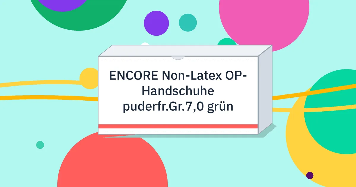 Symbolbild: Packung mit der Aufschrift ENCORE Non-Latex OP-Handschuhe puderfr.Gr.7,0 grün (PZN 13164312) – Verfügbarkeit und Bezug in Apotheken in Frankfurt am Main