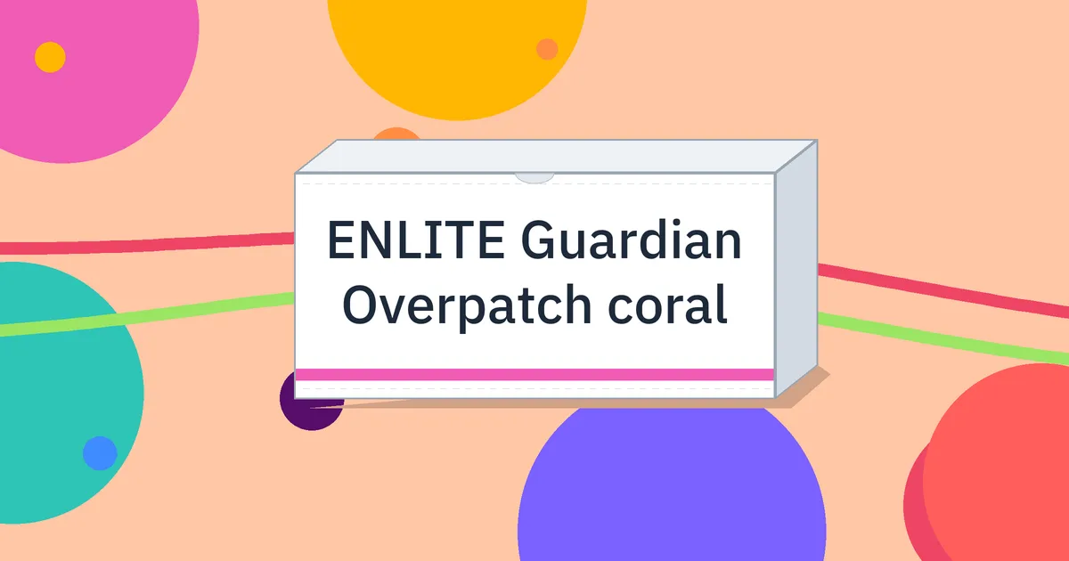 Symbolbild: Packung mit der Aufschrift ENLITE Guardian Overpatch coral (PZN 19865458) – Verfügbarkeit und Bezug in Apotheken in Frankfurt am Main