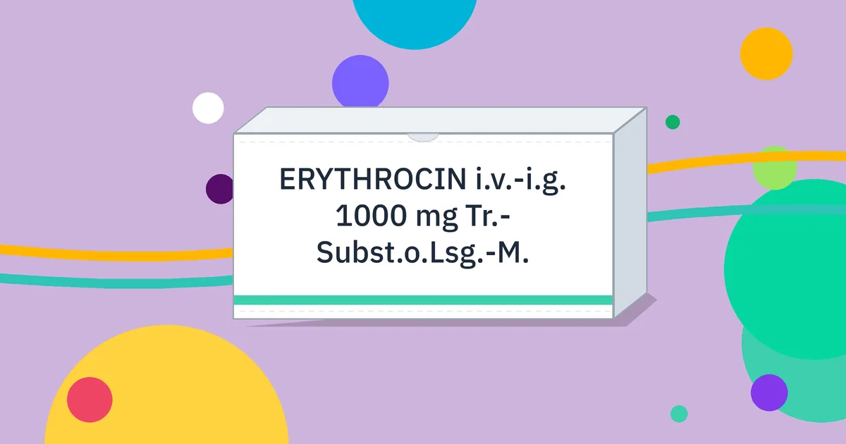 Symbolbild: Packung mit der Aufschrift ERYTHROCIN i.v.-i.g. 1000 mg Tr.-Subst.o.Lsg.-M. (PZN 02397941) – Verfügbarkeit und Bezug in Apotheken in Frankfurt am Main