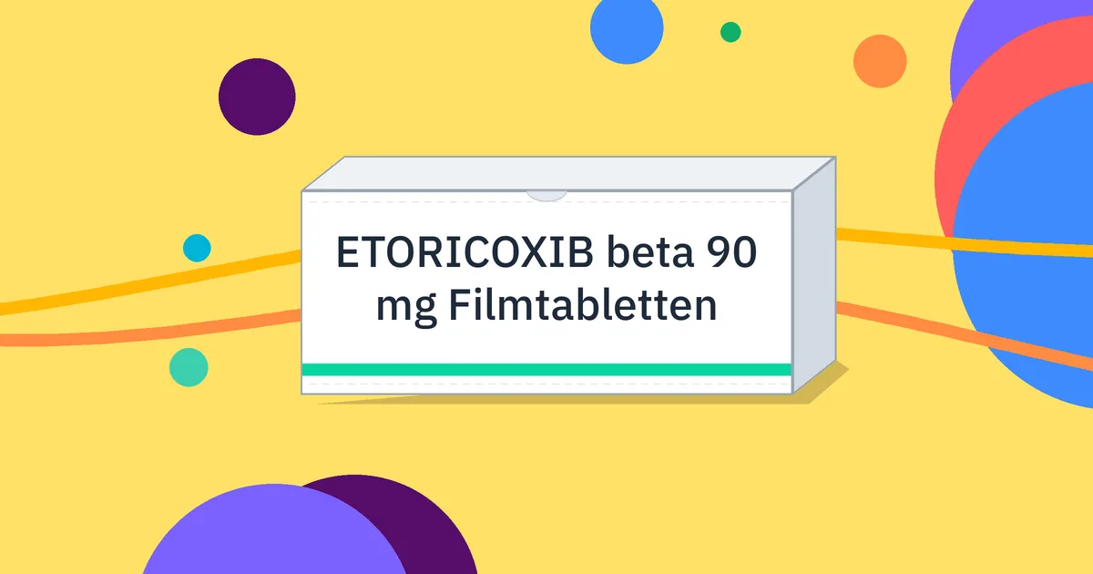 Symbolbild: Packung mit der Aufschrift ETORICOXIB beta 90 mg Filmtabletten (PZN 12444251) – Verfügbarkeit und Bezug in Apotheken in Frankfurt am Main