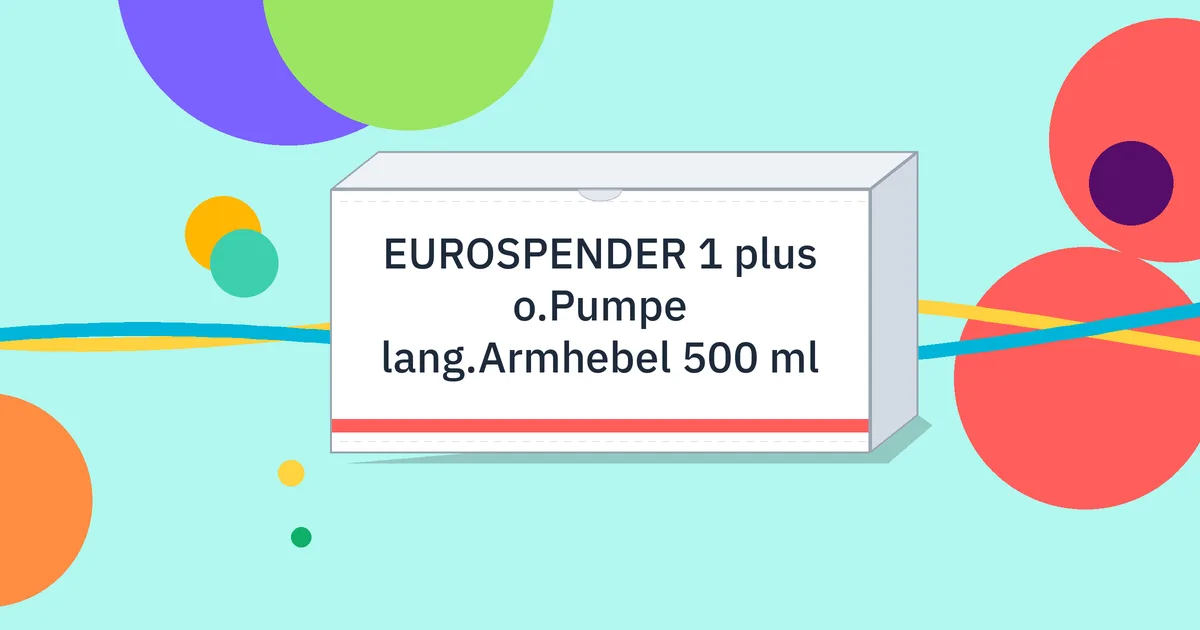 Symbolbild: Packung mit der Aufschrift EUROSPENDER 1 plus o.Pumpe lang.Armhebel 500 ml (PZN 13721882) – Verfügbarkeit und Bezug in Apotheken in Frankfurt am Main