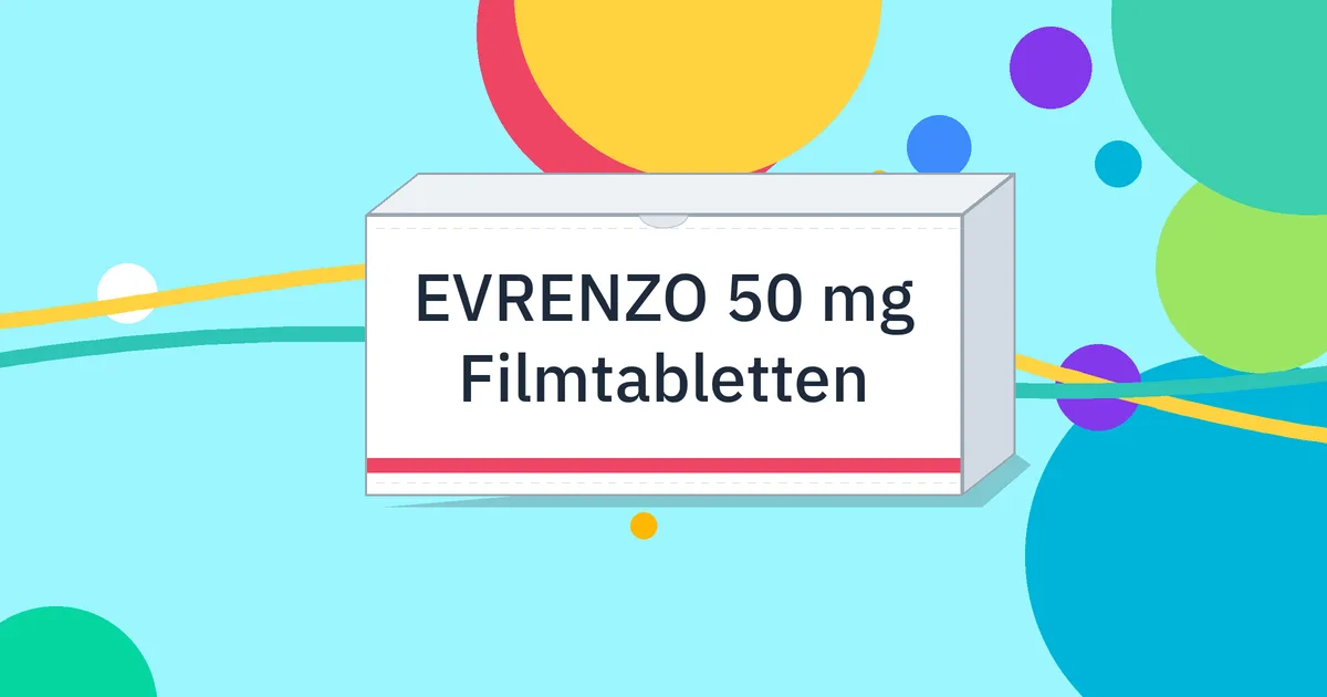 Symbolbild: Packung mit der Aufschrift EVRENZO 50 mg Filmtabletten (PZN 18738516) – Verfügbarkeit und Bezug in Apotheken in Frankfurt am Main