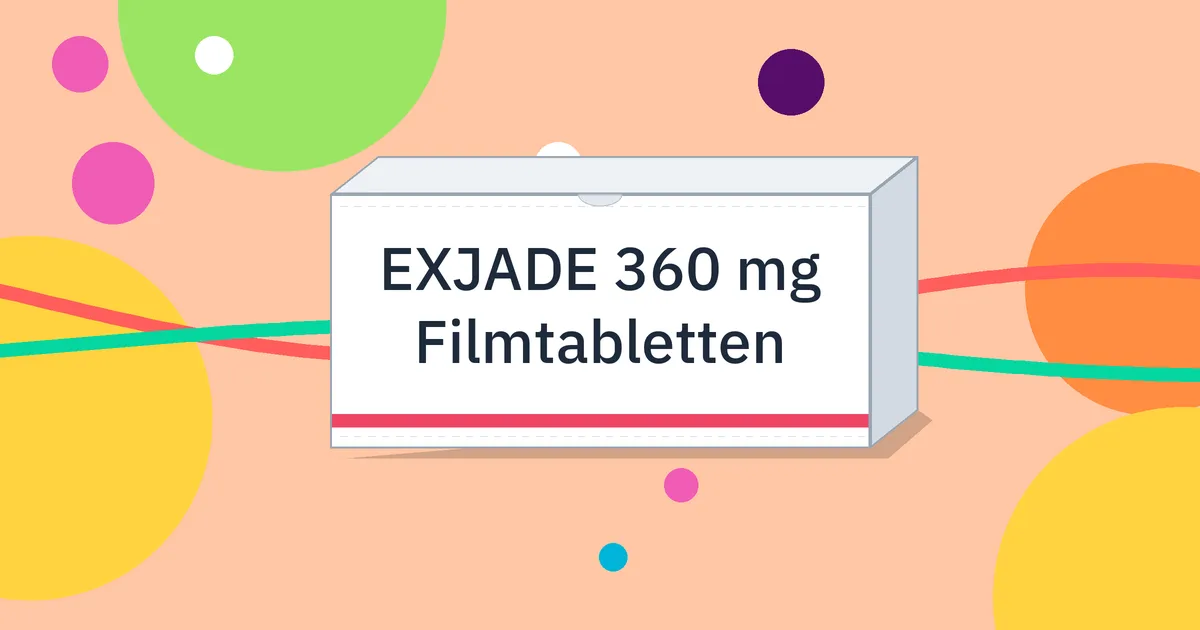 Symbolbild: Packung mit der Aufschrift EXJADE 360 mg Filmtabletten (PZN 14131444) – Verfügbarkeit und Bezug in Apotheken in Frankfurt am Main