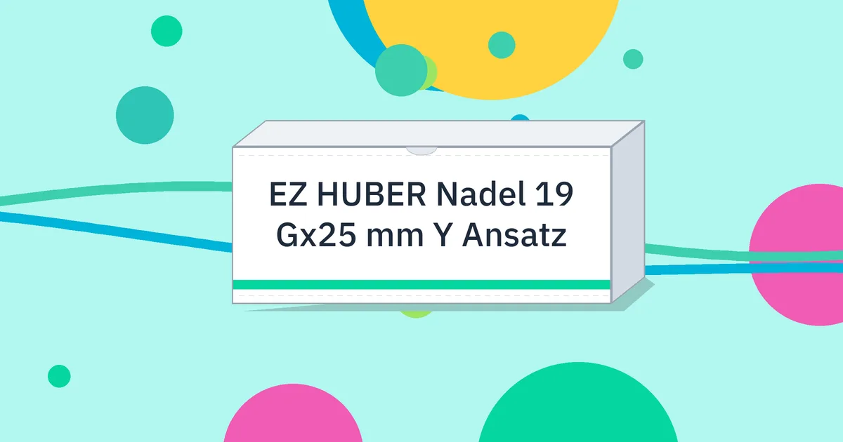 Symbolbild: Packung mit der Aufschrift EZ HUBER Nadel 19 Gx25 mm Y Ansatz (PZN 09042684) – Verfügbarkeit und Bezug in Apotheken in Frankfurt am Main