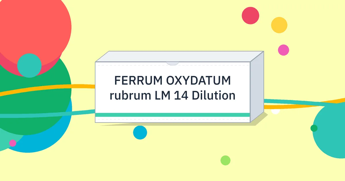 Symbolbild: Packung mit der Aufschrift FERRUM OXYDATUM rubrum LM 14 Dilution (PZN 12851660) – Verfügbarkeit und Bezug in Apotheken in Frankfurt am Main