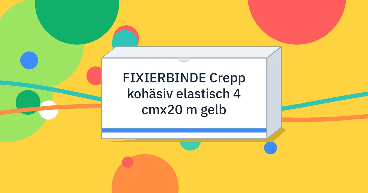 Symbolbild: Packung mit der Aufschrift FIXIERBINDE Crepp kohäsiv elastisch 4 cmx20 m gelb (PZN 11859429) – Verfügbarkeit und Bezug in Apotheken in Frankfurt am Main