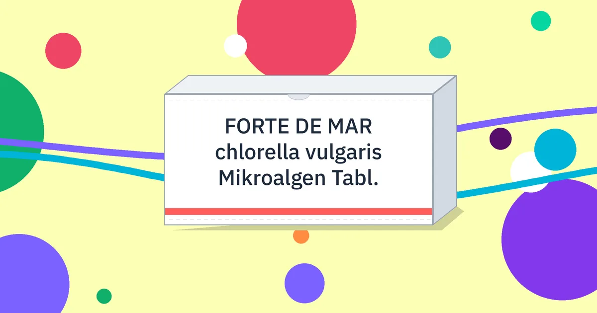 Symbolbild: Packung mit der Aufschrift FORTE DE MAR chlorella vulgaris Mikroalgen Tabl. (PZN 04968833) – Verfügbarkeit und Bezug in Apotheken in Frankfurt am Main