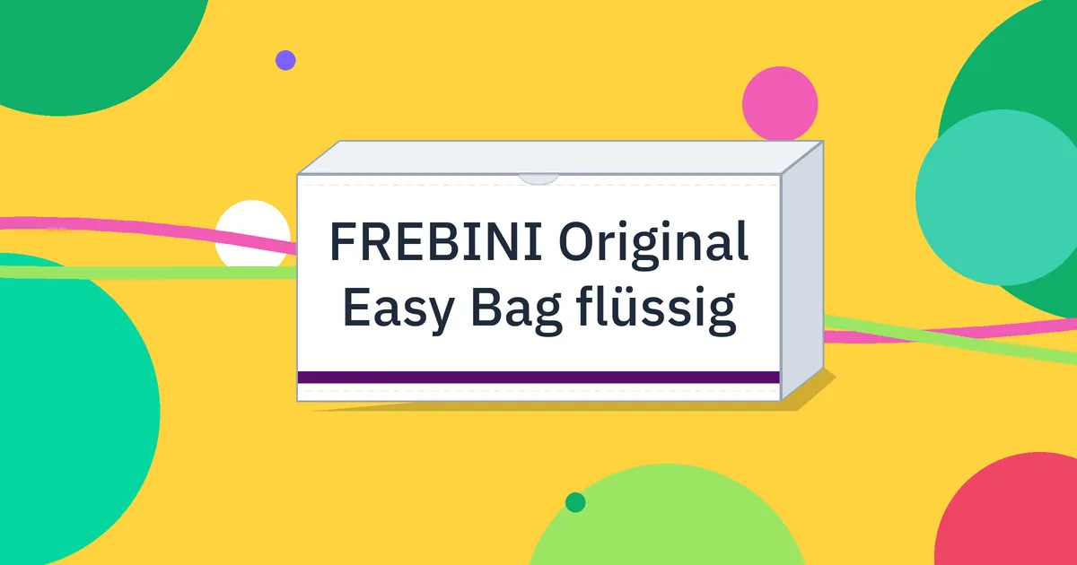 Symbolbild: Packung mit der Aufschrift FREBINI Original Easy Bag flüssig (PZN 02421303) – Verfügbarkeit und Bezug in Apotheken in Frankfurt am Main