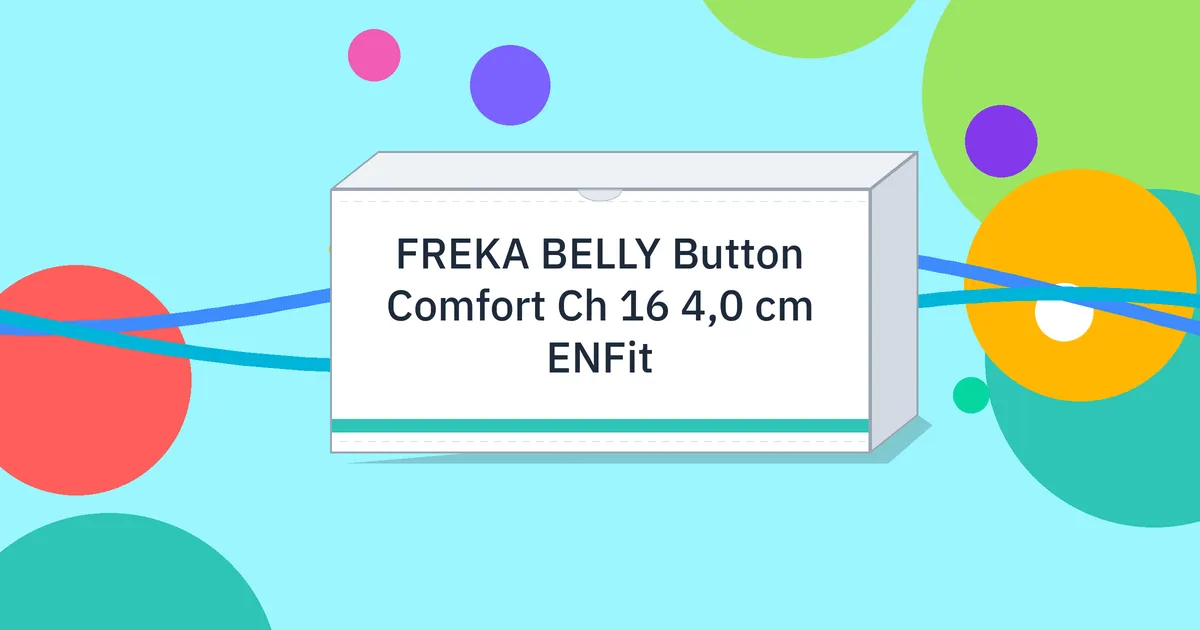 Symbolbild: Packung mit der Aufschrift FREKA BELLY Button Comfort Ch 16 4,0 cm ENFit (PZN 11486827) – Verfügbarkeit und Bezug in Apotheken in Frankfurt am Main