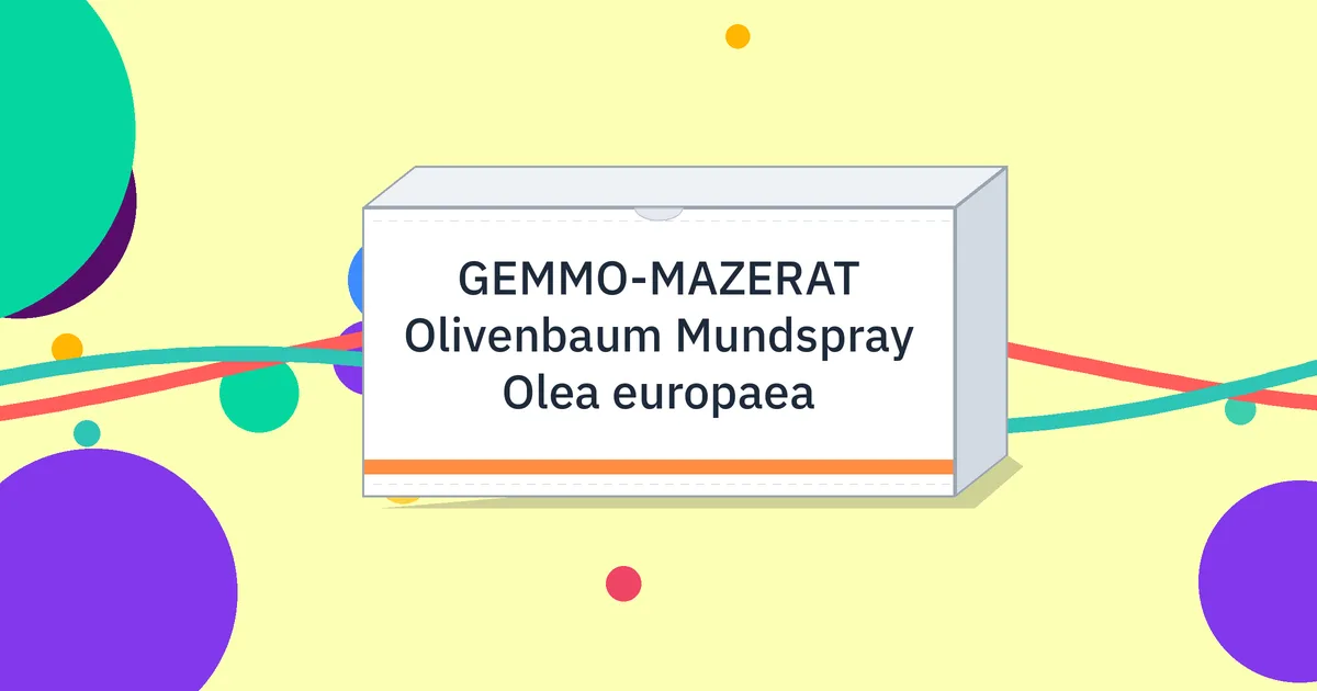 Symbolbild: Packung mit der Aufschrift GEMMO-MAZERAT Olivenbaum Mundspray Olea europaea (PZN 19842345) – Verfügbarkeit und Bezug in Apotheken in Frankfurt am Main