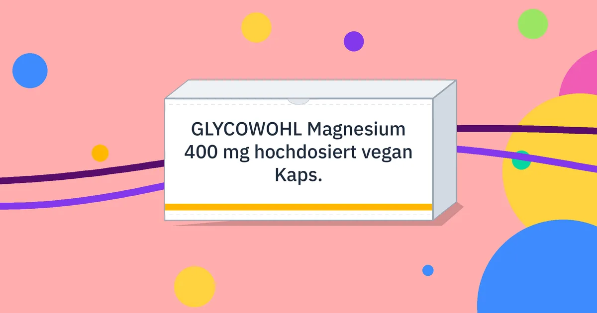 Symbolbild: Packung mit der Aufschrift GLYCOWOHL Magnesium 400 mg hochdosiert vegan Kaps. (PZN 19404504) – Verfügbarkeit und Bezug in Apotheken in Frankfurt am Main