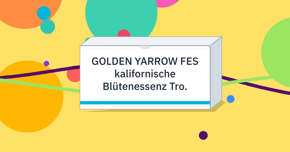 Symbolbild: Packung mit der Aufschrift GOLDEN YARROW FES kalifornische Blütenessenz Tro. (PZN 09173423) – Verfügbarkeit und Bezug in Apotheken in Frankfurt am Main