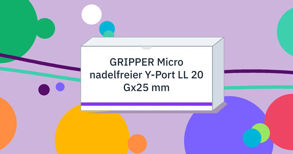 Symbolbild: Packung mit der Aufschrift GRIPPER Micro nadelfreier Y-Port LL 20 Gx25 mm (PZN 09675484) – Verfügbarkeit und Bezug in Apotheken in Frankfurt am Main