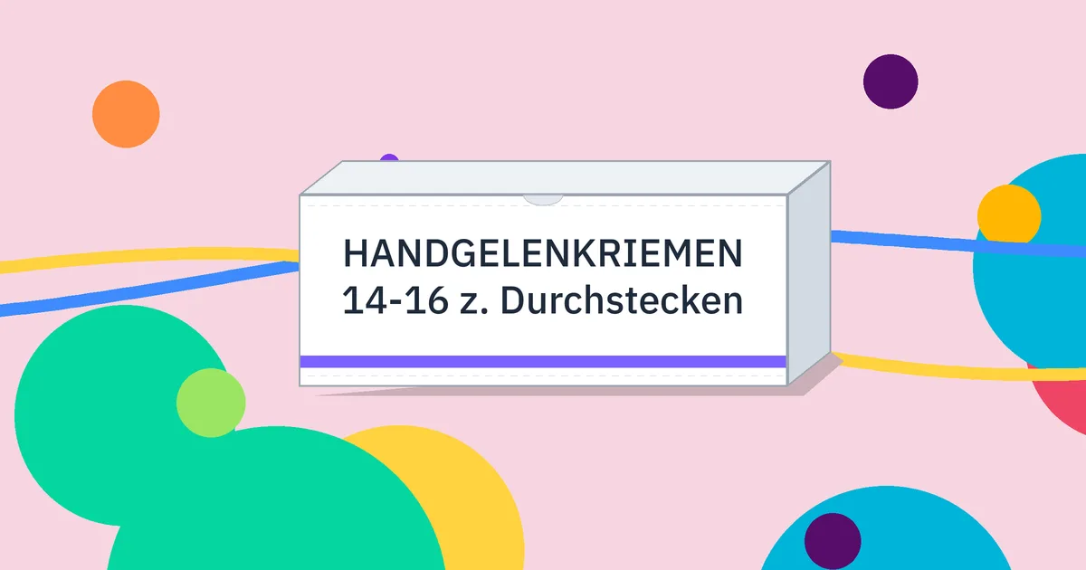 Symbolbild: Packung mit der Aufschrift HANDGELENKRIEMEN 14-16 z. Durchstecken (PZN 01727566) – Verfügbarkeit und Bezug in Apotheken in Frankfurt am Main