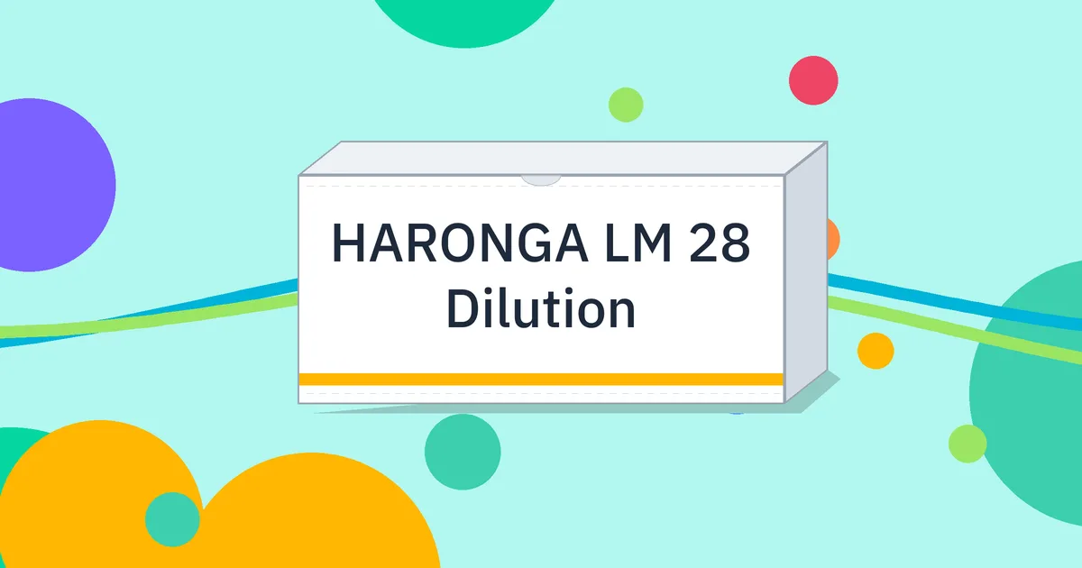 Symbolbild: Packung mit der Aufschrift HARONGA LM 28 Dilution (PZN 13550452) – Verfügbarkeit und Bezug in Apotheken in Frankfurt am Main