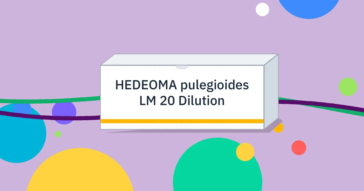 Symbolbild: Packung mit der Aufschrift HEDEOMA pulegioides LM 20 Dilution (PZN 13551256) – Verfügbarkeit und Bezug in Apotheken in Frankfurt am Main