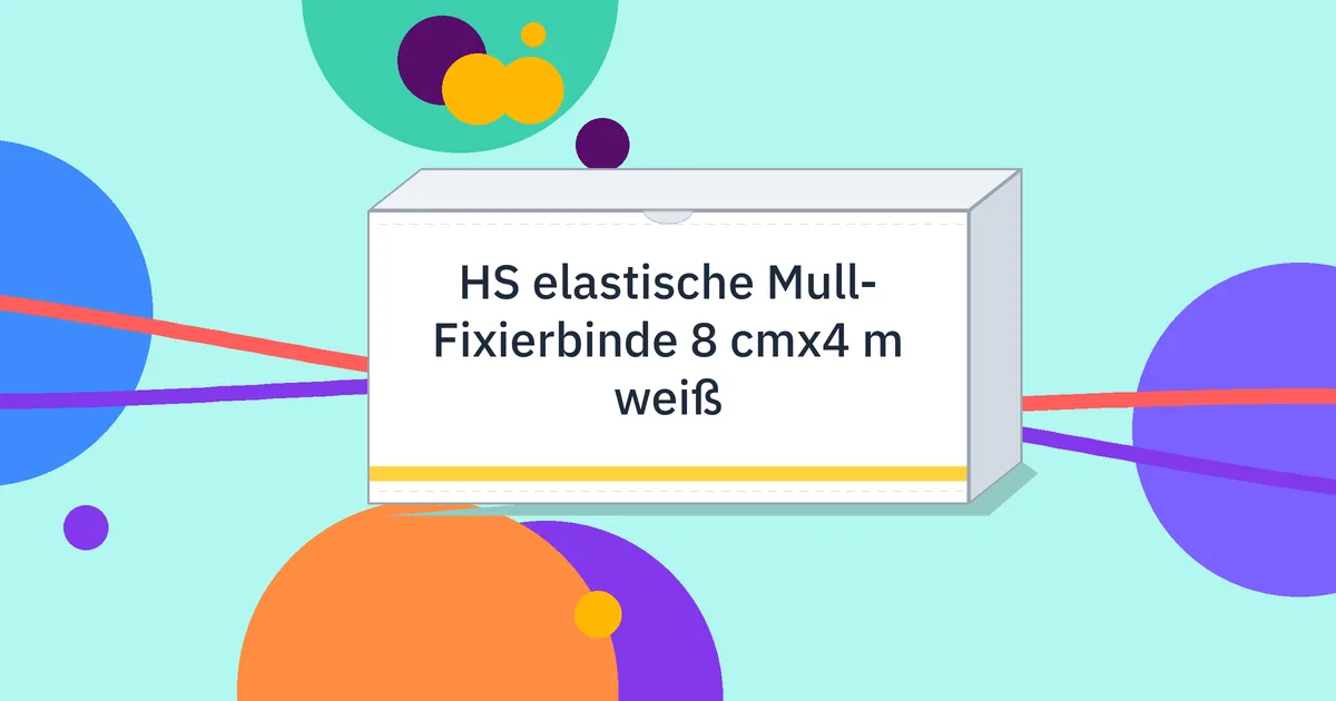 Symbolbild: Packung mit der Aufschrift HS elastische Mull-Fixierbinde 8 cmx4 m weiß (PZN 12570168) – Verfügbarkeit und Bezug in Apotheken in Frankfurt am Main