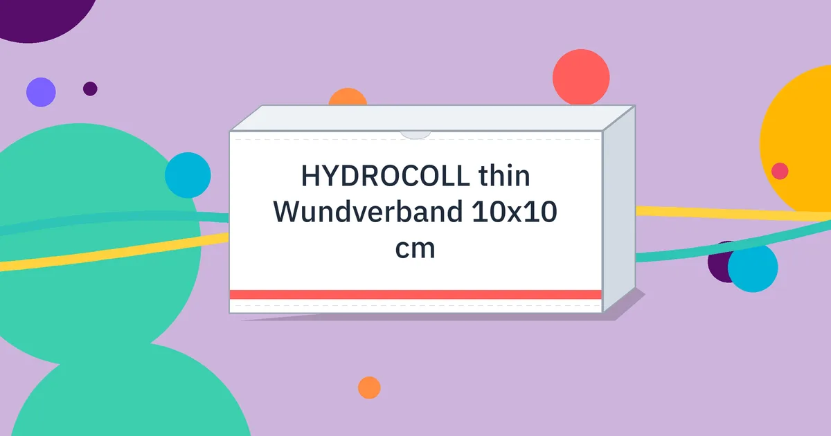 Symbolbild: Packung mit der Aufschrift HYDROCOLL thin Wundverband 10x10 cm (PZN 18716012) – Verfügbarkeit und Bezug in Apotheken in Frankfurt am Main