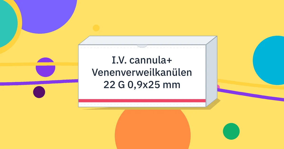 Symbolbild: Packung mit der Aufschrift I.V. cannula+ Venenverweilkanülen 22 G 0,9x25 mm (PZN 09103405) – Verfügbarkeit und Bezug in Apotheken in Frankfurt am Main