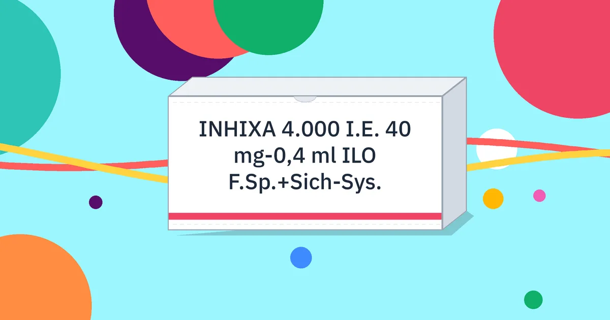 Symbolbild: Packung mit der Aufschrift INHIXA 4.000 I.E. 40 mg-0,4 ml ILO F.Sp.+Sich-Sys. (PZN 17536733) – Verfügbarkeit und Bezug in Apotheken in Frankfurt am Main