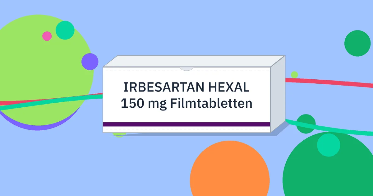Symbolbild: Packung mit der Aufschrift IRBESARTAN HEXAL 150 mg Filmtabletten (PZN 09671931) – Verfügbarkeit und Bezug in Apotheken in Frankfurt am Main