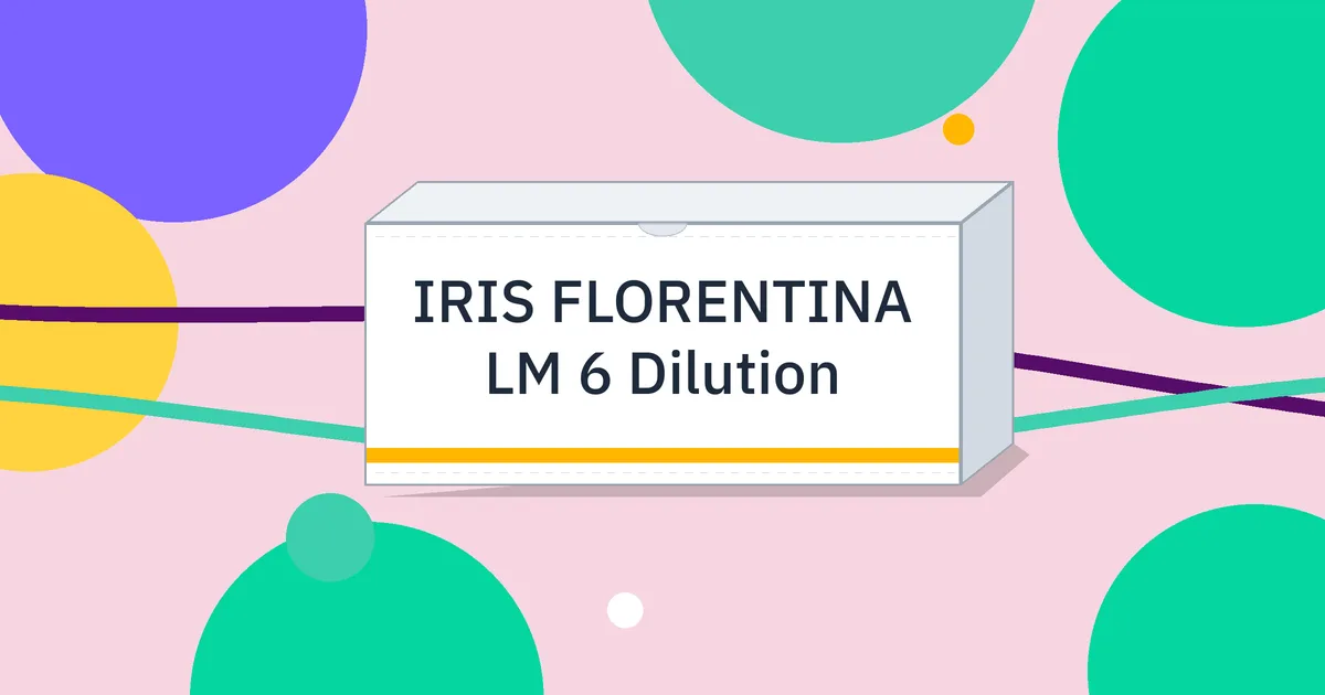 Symbolbild: Packung mit der Aufschrift IRIS FLORENTINA LM 6 Dilution (PZN 13560870) – Verfügbarkeit und Bezug in Apotheken in Frankfurt am Main
