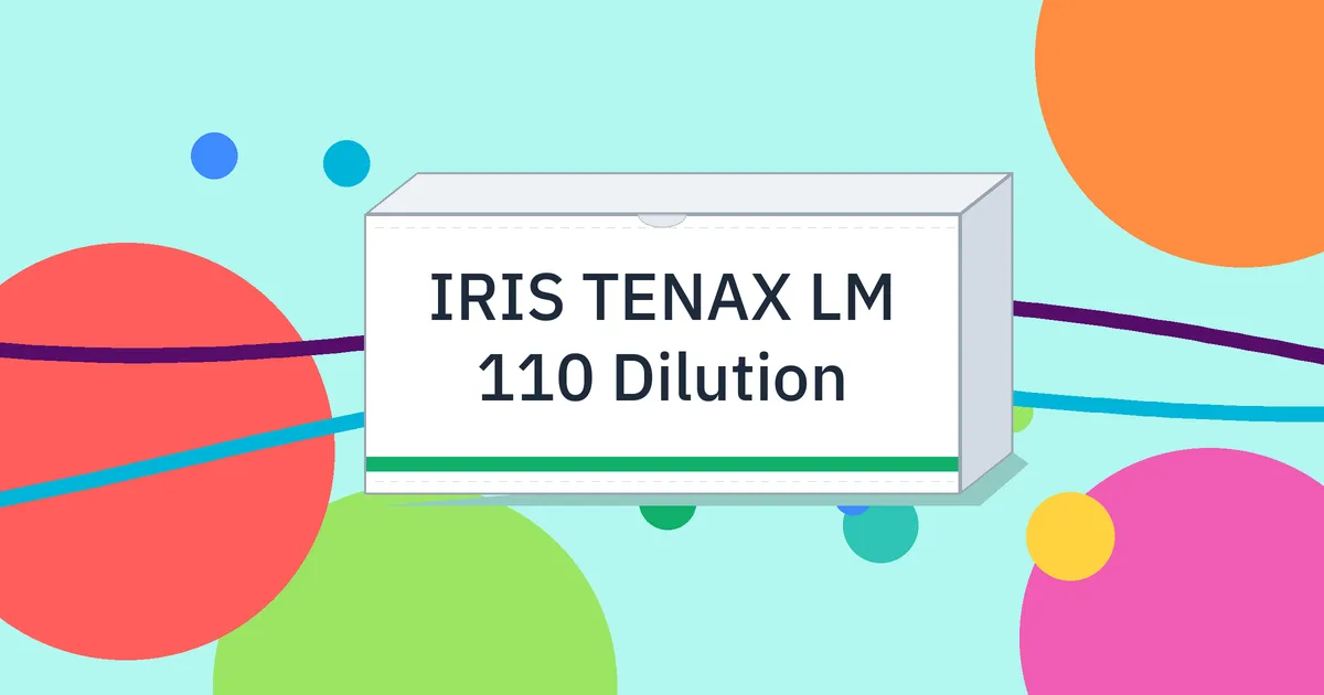 Symbolbild: Packung mit der Aufschrift IRIS TENAX LM 110 Dilution (PZN 12914662) – Verfügbarkeit und Bezug in Apotheken in Frankfurt am Main