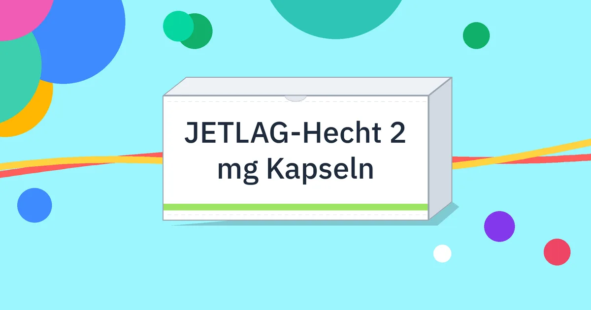 Symbolbild: Packung mit der Aufschrift JETLAG-Hecht 2 mg Kapseln (PZN 08882436) – Verfügbarkeit und Bezug in Apotheken in Frankfurt am Main