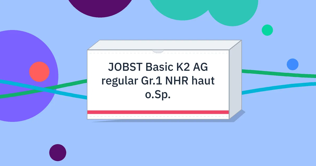 Symbolbild: Packung mit der Aufschrift JOBST Basic K2 AG regular Gr.1 NHR haut o.Sp. (PZN 11249493) – Verfügbarkeit und Bezug in Apotheken in Frankfurt am Main