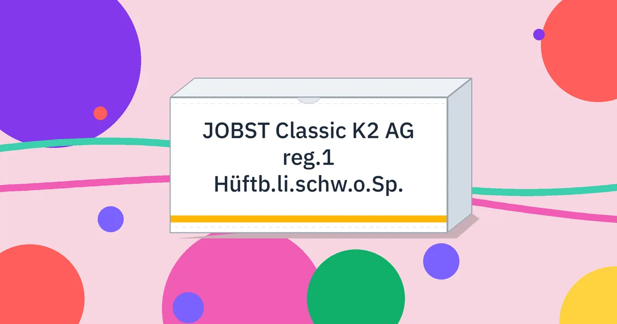 Symbolbild: Packung mit der Aufschrift JOBST Classic K2 AG reg.1 Hüftb.li.schw.o.Sp. (PZN 13066236) – Verfügbarkeit und Bezug in Apotheken in Frankfurt am Main