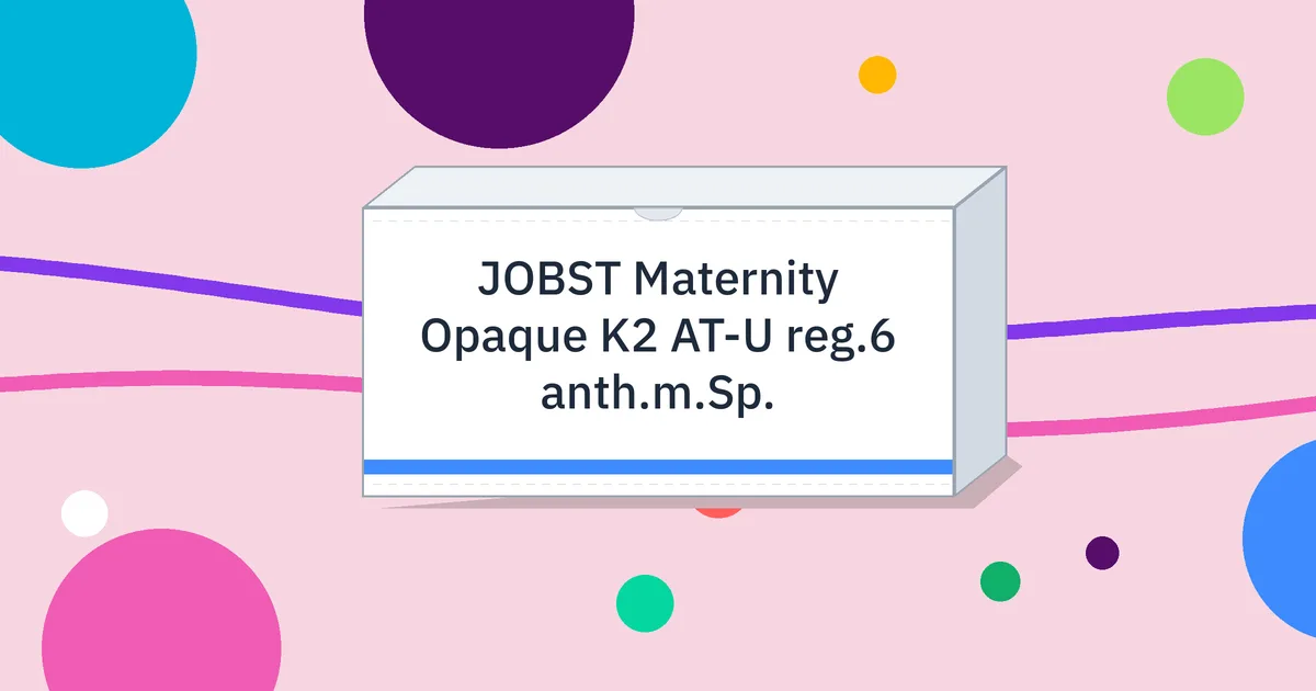 Symbolbild: Packung mit der Aufschrift JOBST Maternity Opaque K2 AT-U reg.6 anth.m.Sp. (PZN 15856468) – Verfügbarkeit und Bezug in Apotheken in Frankfurt am Main