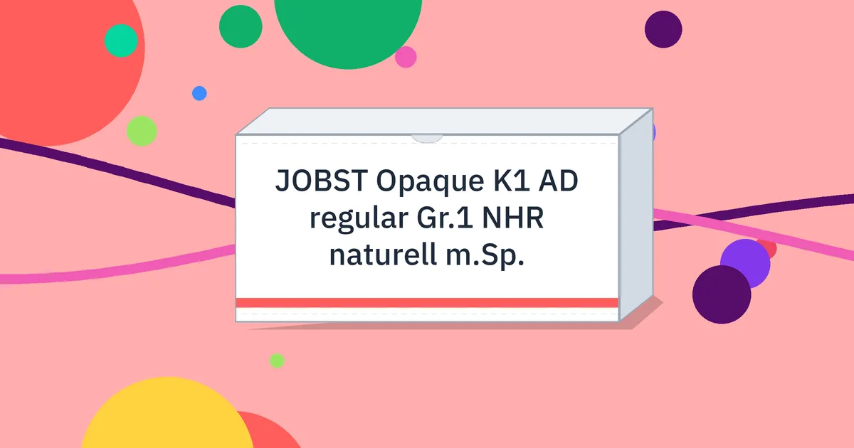 Symbolbild: Packung mit der Aufschrift JOBST Opaque K1 AD regular Gr.1 NHR naturell m.Sp. (PZN 13081307) – Verfügbarkeit und Bezug in Apotheken in Frankfurt am Main