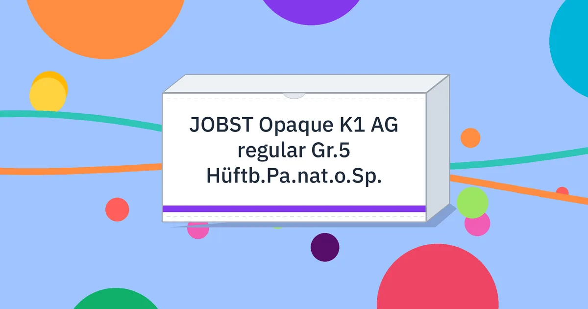 Symbolbild: Packung mit der Aufschrift JOBST Opaque K1 AG regular Gr.5 Hüftb.Pa.nat.o.Sp. (PZN 13100938) – Verfügbarkeit und Bezug in Apotheken in Frankfurt am Main