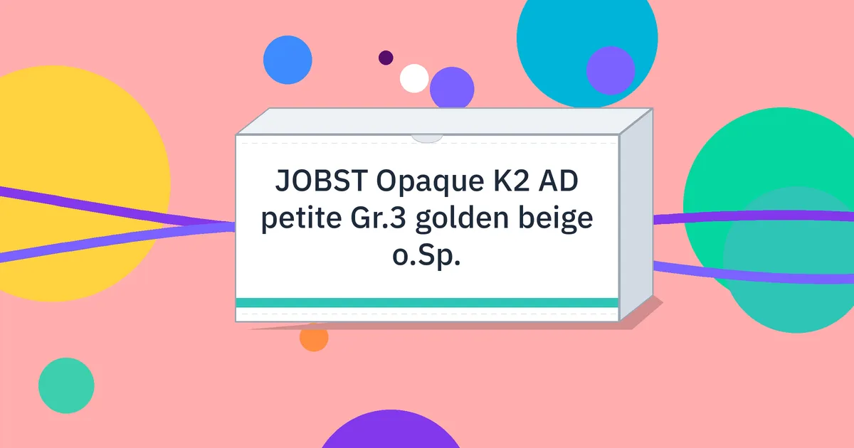 Symbolbild: Packung mit der Aufschrift JOBST Opaque K2 AD petite Gr.3 golden beige o.Sp. (PZN 16278513) – Verfügbarkeit und Bezug in Apotheken in Frankfurt am Main