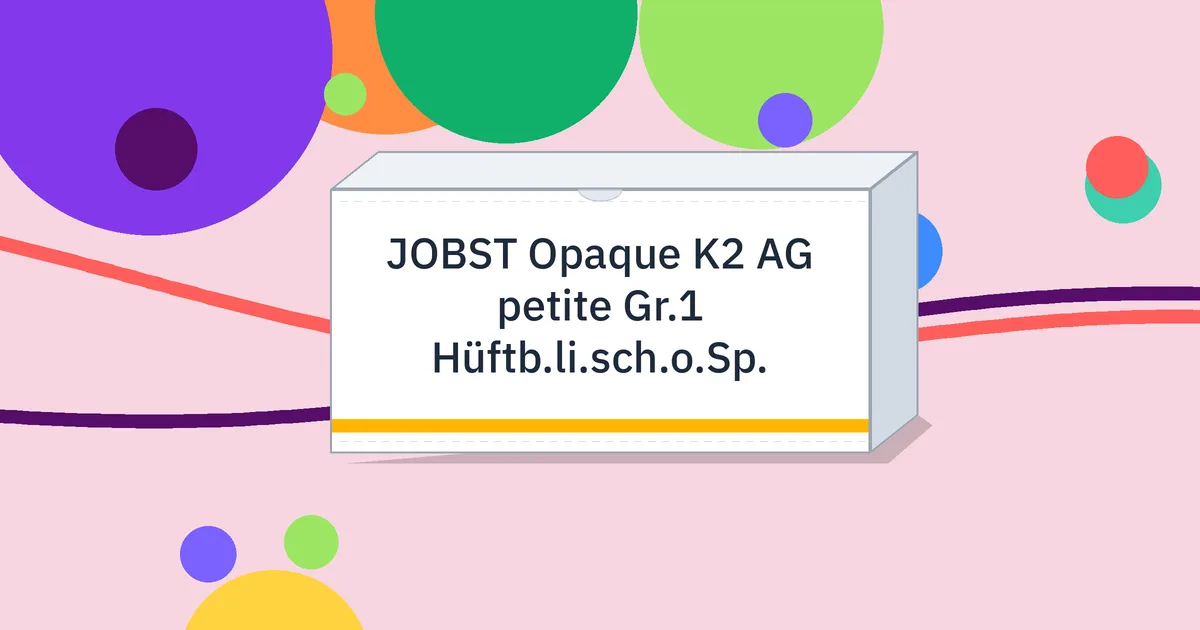 Symbolbild: Packung mit der Aufschrift JOBST Opaque K2 AG petite Gr.1 Hüftb.li.sch.o.Sp. (PZN 13114099) – Verfügbarkeit und Bezug in Apotheken in Frankfurt am Main