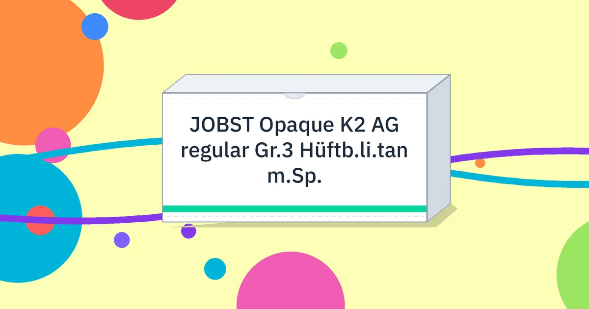 Symbolbild: Packung mit der Aufschrift JOBST Opaque K2 AG regular Gr.3 Hüftb.li.tan m.Sp. (PZN 16287162) – Verfügbarkeit und Bezug in Apotheken in Frankfurt am Main