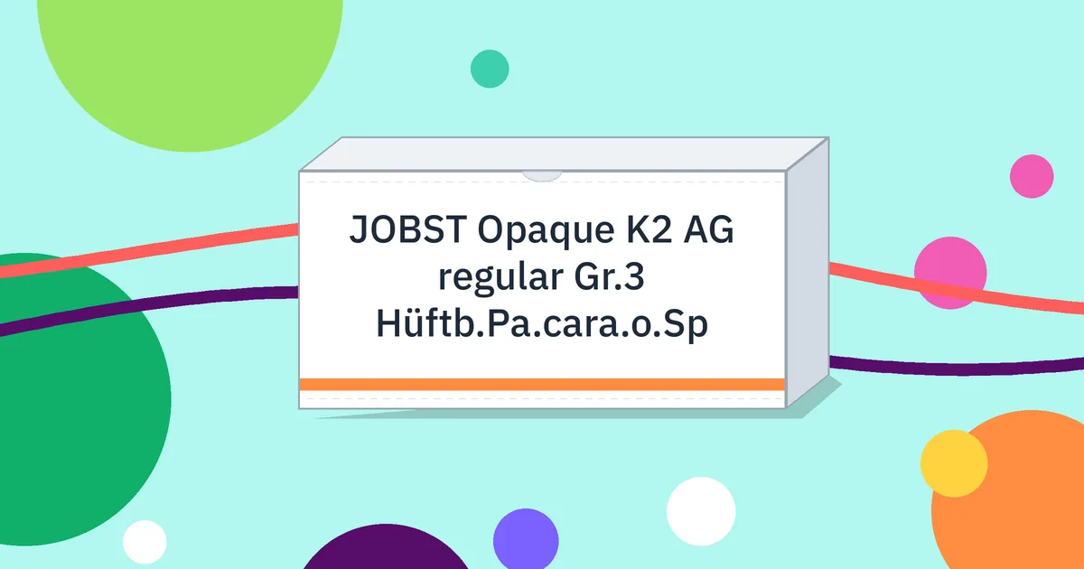 Symbolbild: Packung mit der Aufschrift JOBST Opaque K2 AG regular Gr.3 Hüftb.Pa.cara.o.Sp (PZN 13116827) – Verfügbarkeit und Bezug in Apotheken in Frankfurt am Main